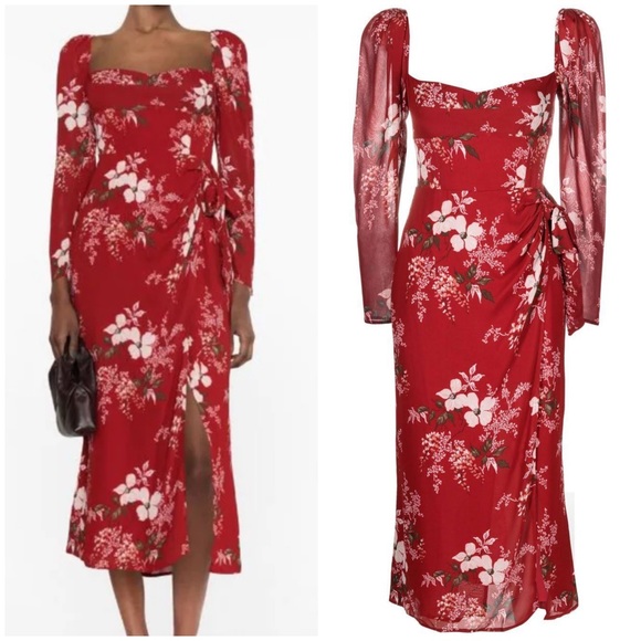 Reformation | Dresses | Reformation Theo Long Sleeve Midi Dress Red ...